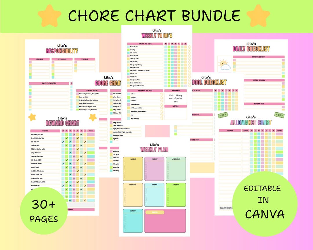 Editable Kids Chore Chart Bundle: Responsibility, Reward, Behavior ...