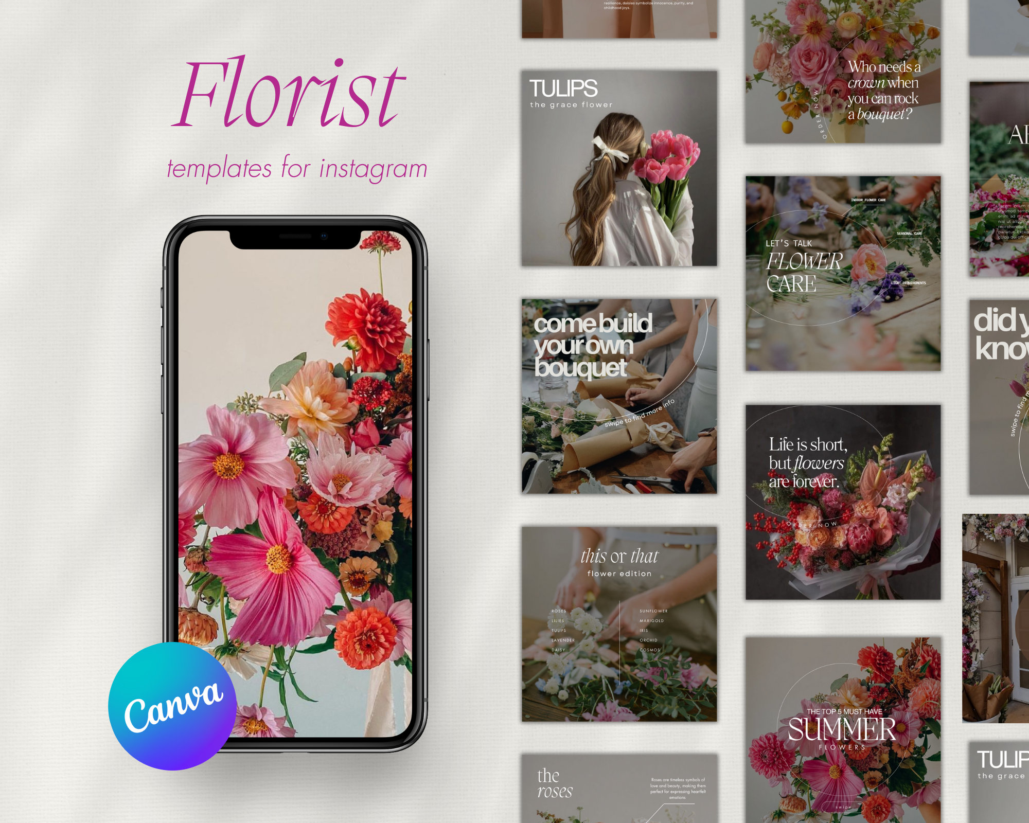 Florist Business Instagram Templates, Florist Social Media, Editable ...