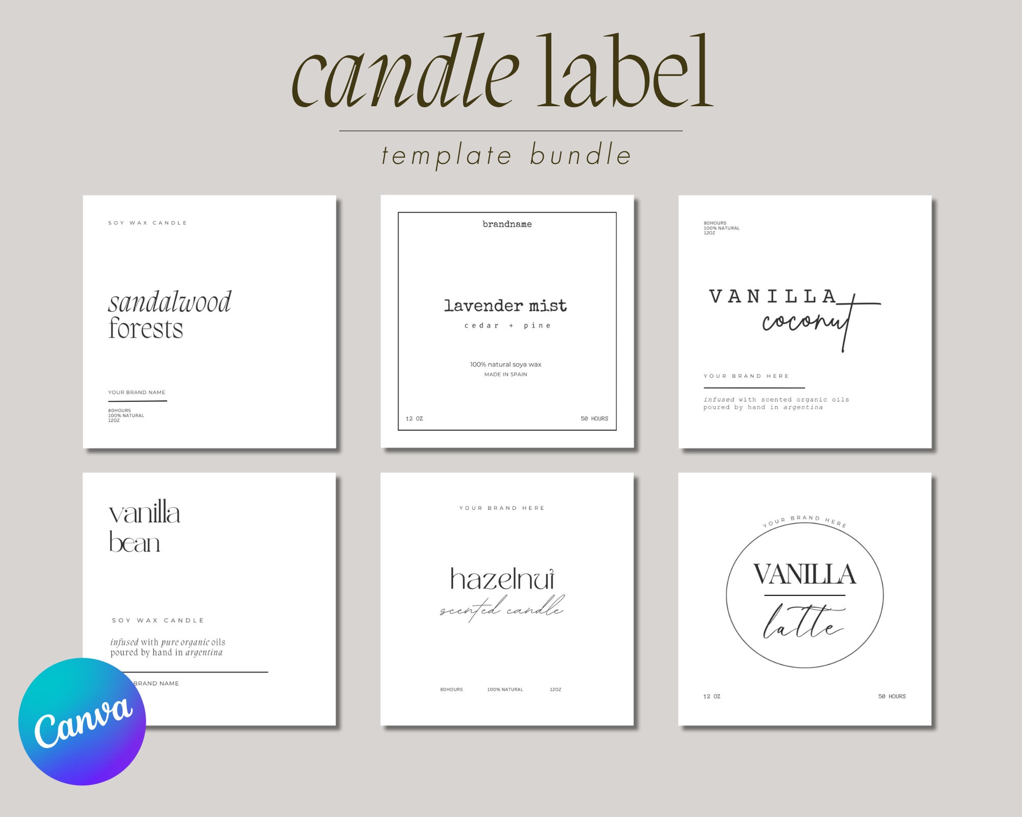 Editable Candle Label Bundle, Custom Candle Labels, Canva Label ...