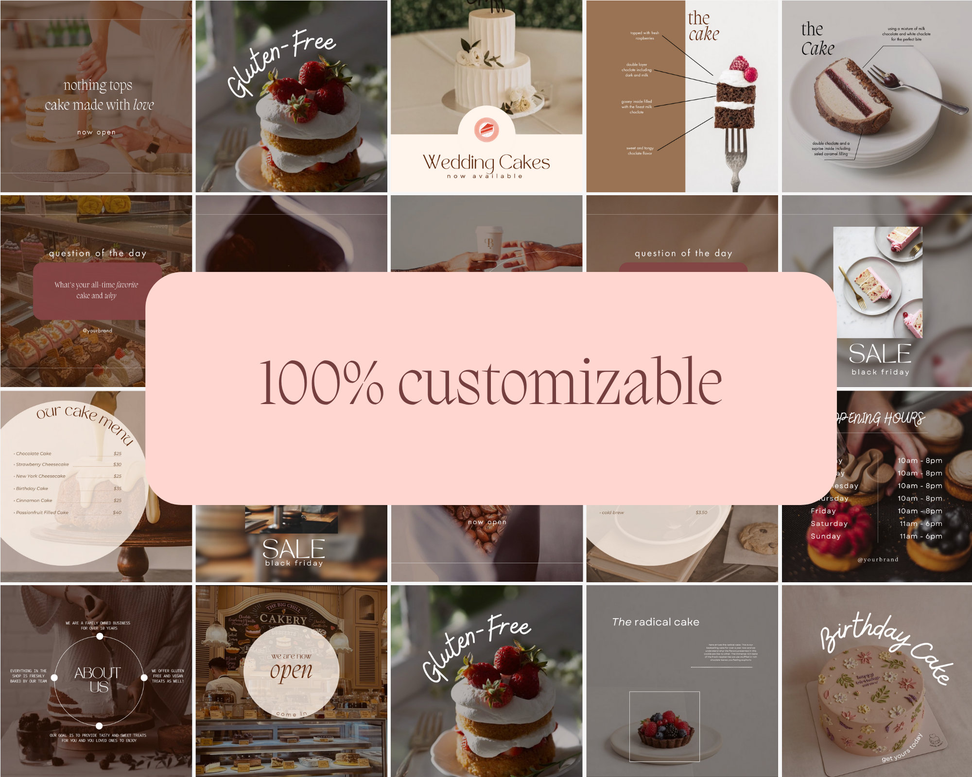 Cake and Bakery Instagram Post Templates, Cake Shop Branding Kit, Cake ...