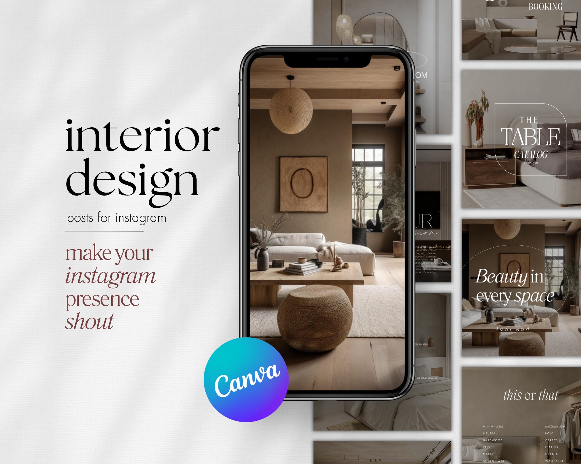 Interior Design Instagram Post Templates, Canva Editable (15 ...