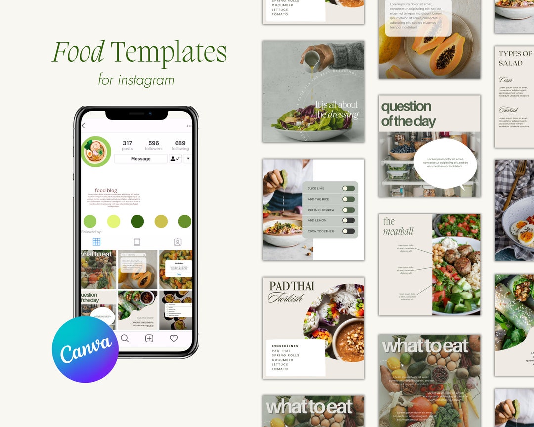 Food Instagram Template Bundle, Food Blogger Canva Template, Dietician ...