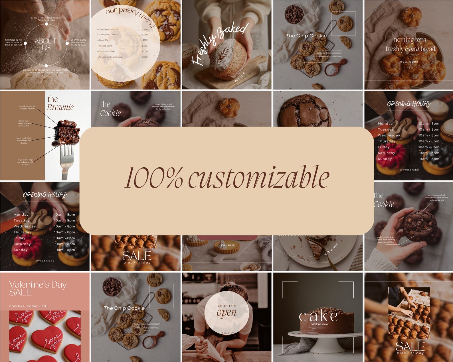 Bakery Instagram Post Templates, Pastry Shop Branding Kit, Cake ...