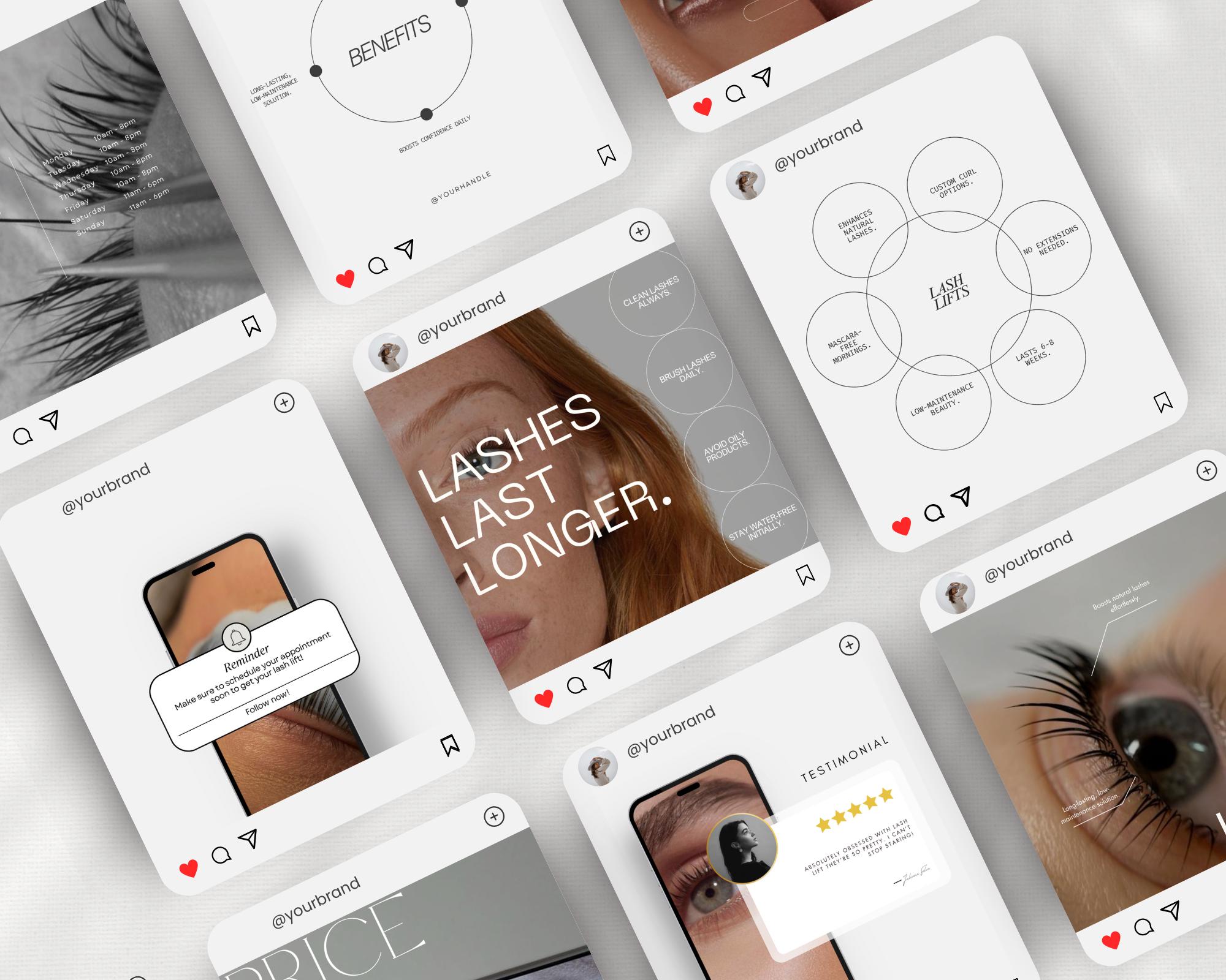 Lash Lift Instagram Post Templates, Eyelash Lift Social Media Posts ...