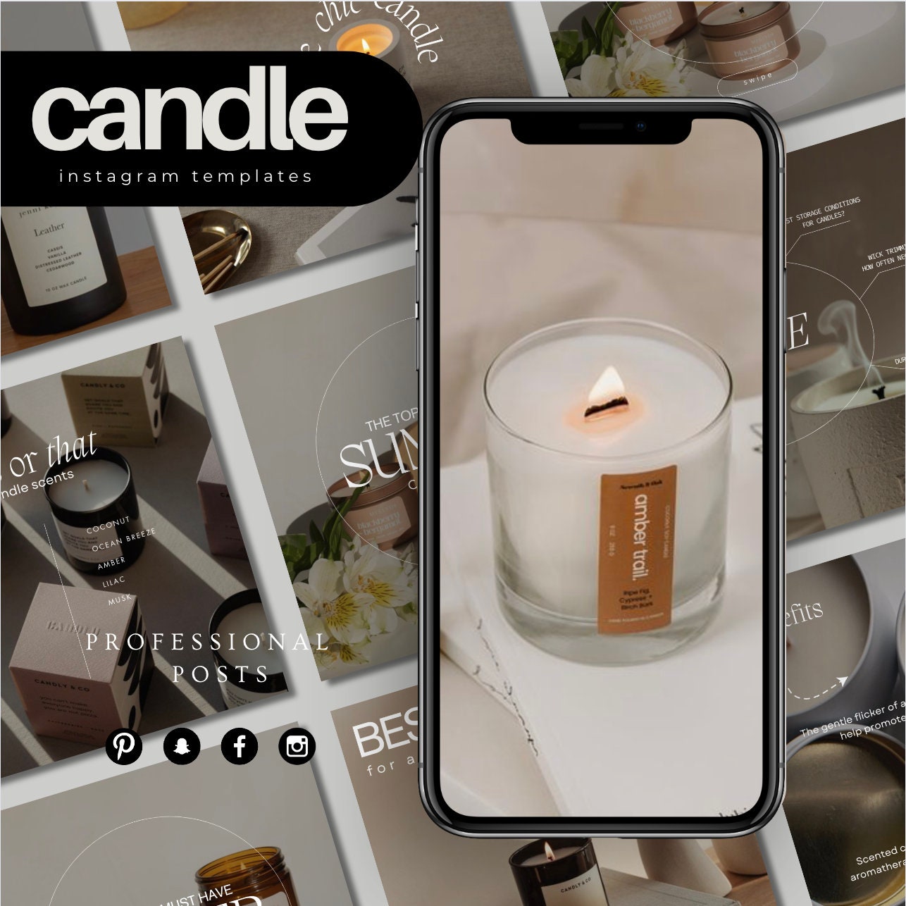 Candle Instagram Post Template, Editable Canva Designs for Candle ...