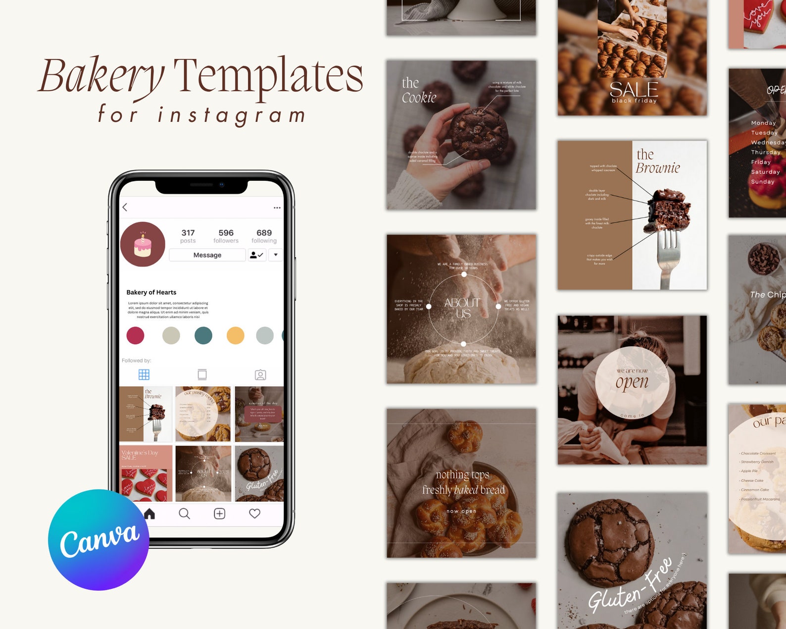 Bakery Instagram Post Templates, Pastry Shop Branding Kit, Cake ...
