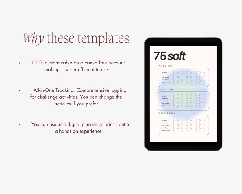 EDITABLE 75 Soft Tracker Template, Canva Workout Template, Lifestyle ...