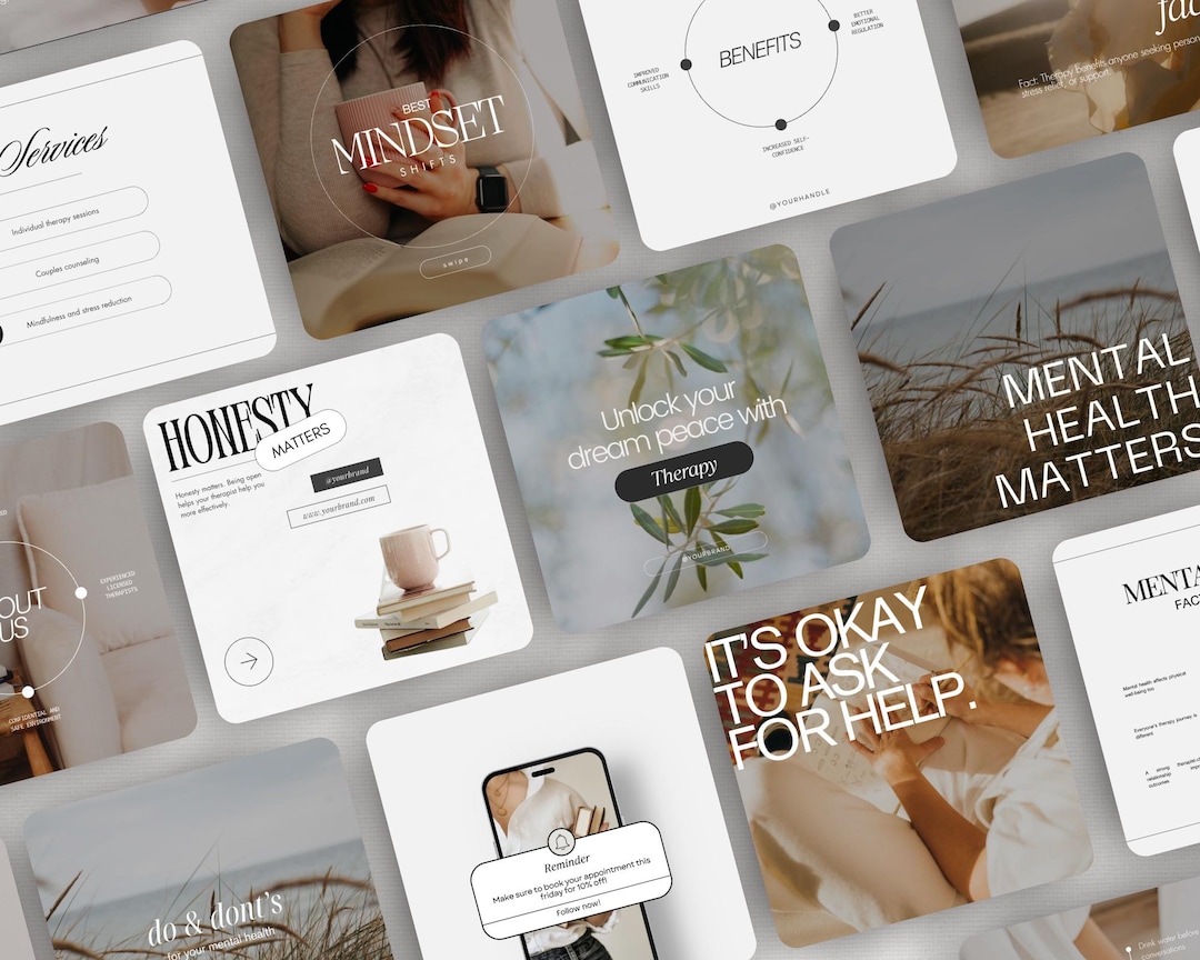 Therapist Instagram Templates, Psychologist Social Media Posts, Mental ...