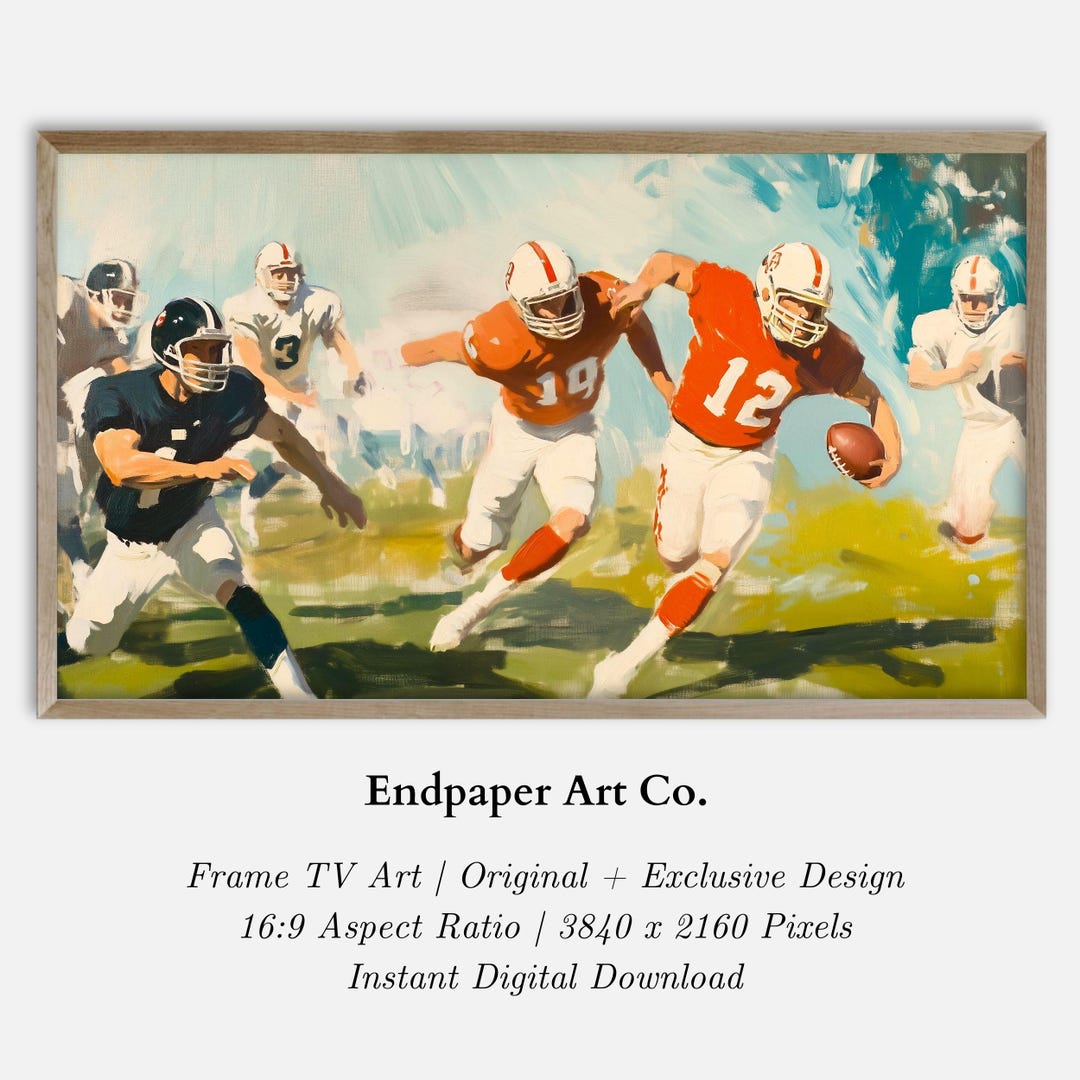 Vintage Football Frame TV Art: American Players Painting (digital ...
