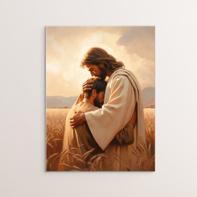Painting of Jesus Hugging Man in Heaven - Etsy