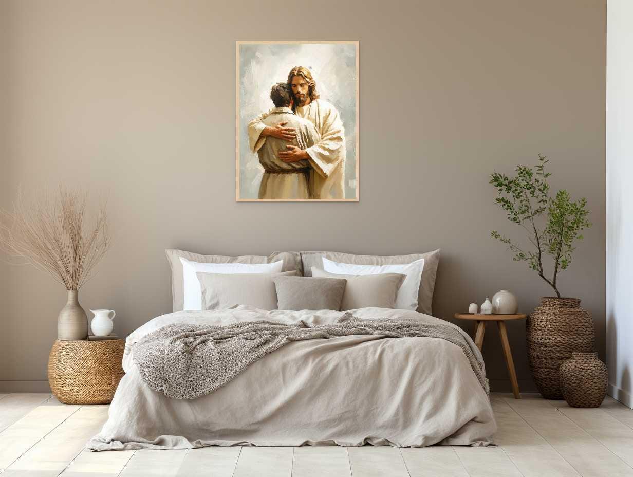 Sacred Bond, Christian Painting, Jesus Hugging Man, Jesus Christ ...