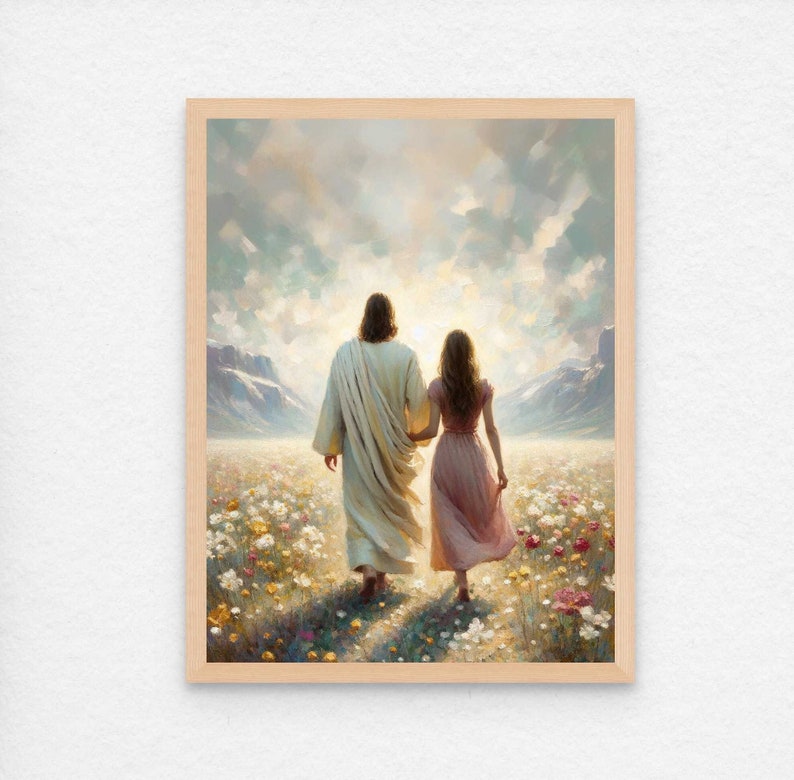 Walk With Jesus, Christian Painting, Jesus Walks With Woman, Jesus and Girl, LDS Art, Bible ...