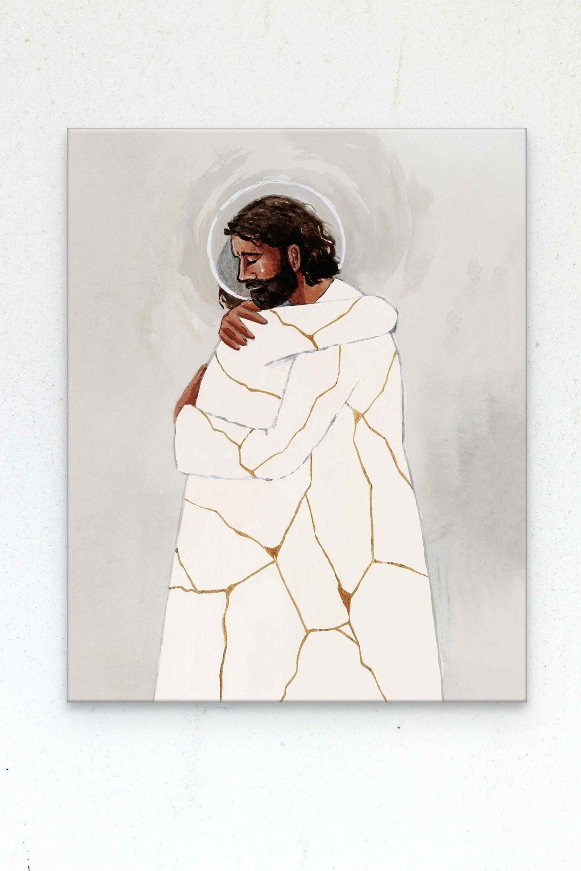 Jesus Mends the Broken Heart, Christian Wall Art, Jesus Christ Hugging ...