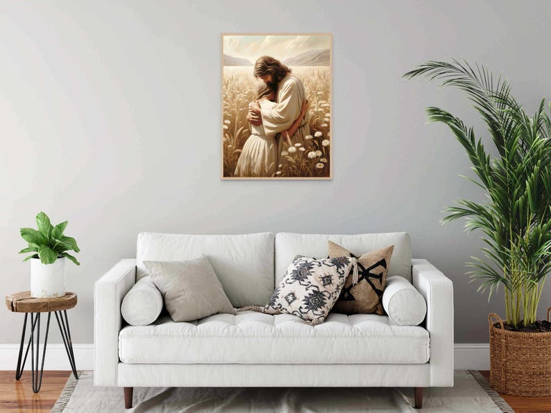 Safe With Jesus, Modern Christian Art, Jesus Hugging a Woman, Jesus Art ...