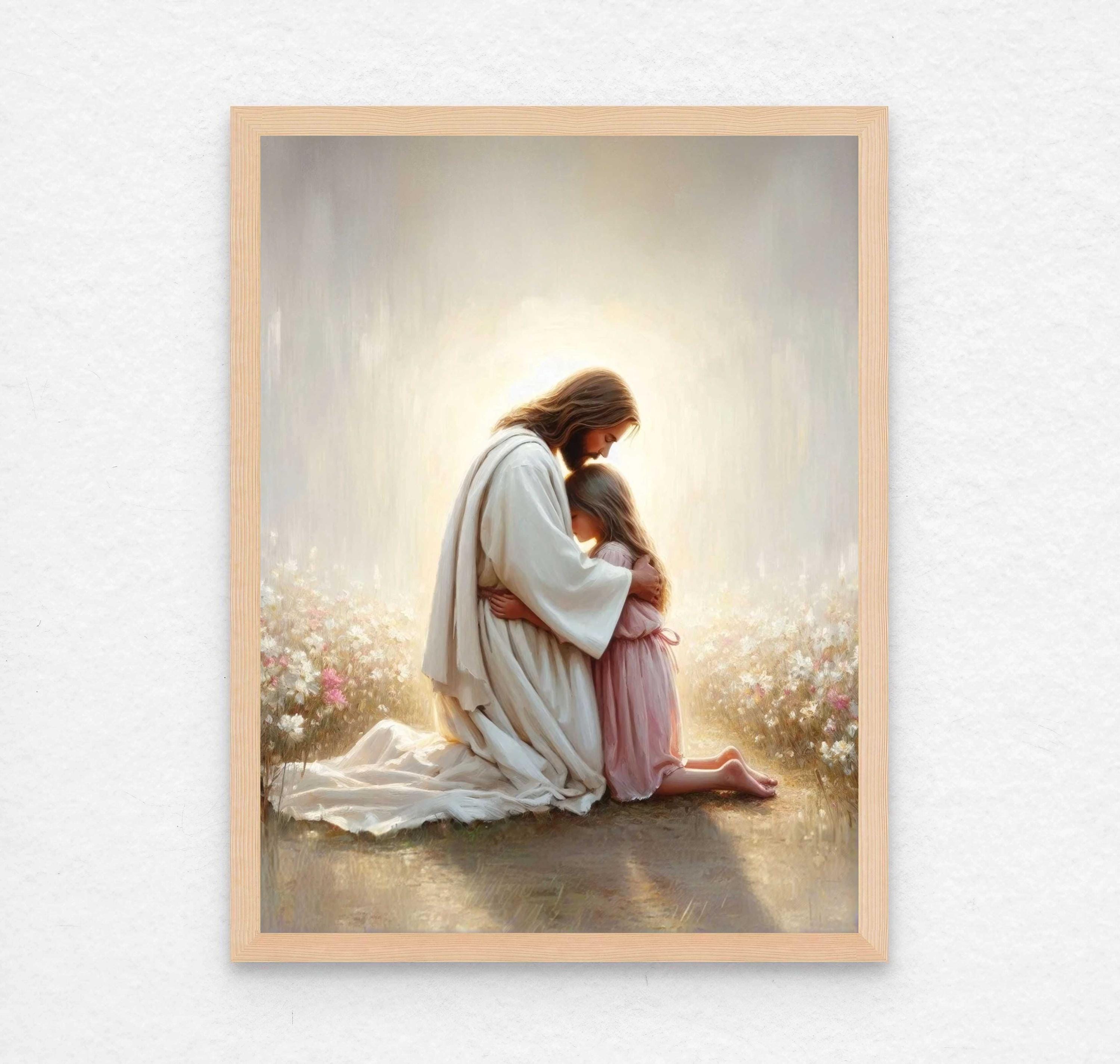 He Loves Her, Christian Wall Art, Jesus Hugging Girl, Jesus Painting ...