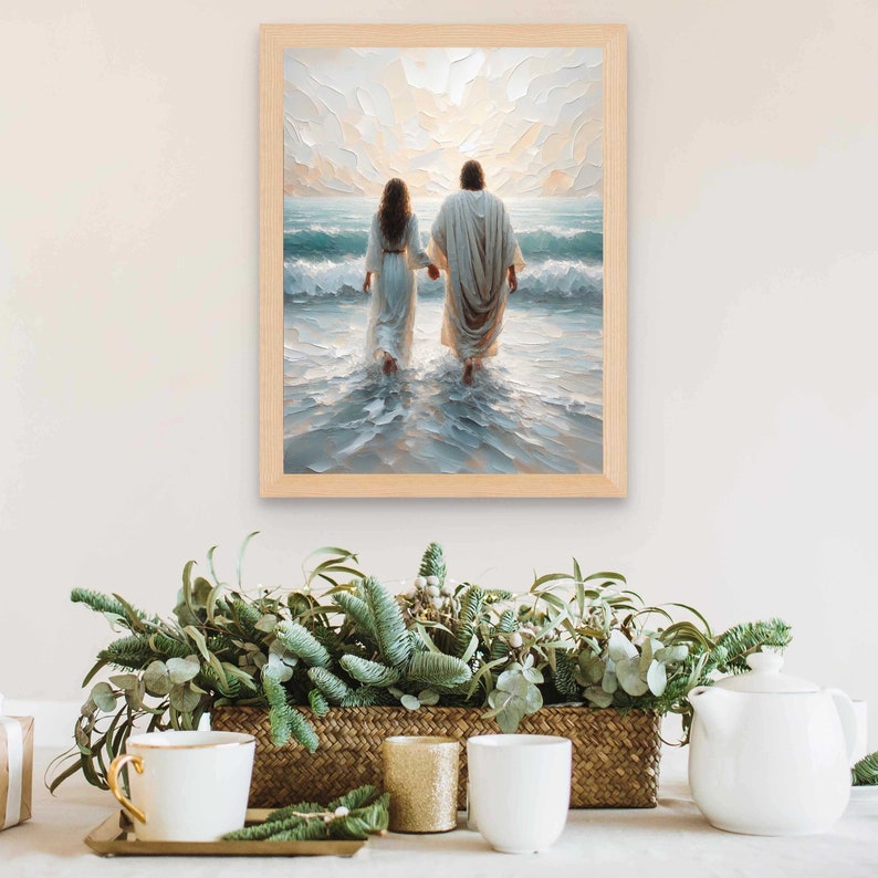 Walking Together, Christian Wall Art, Jesus and Woman Walking on Water ...