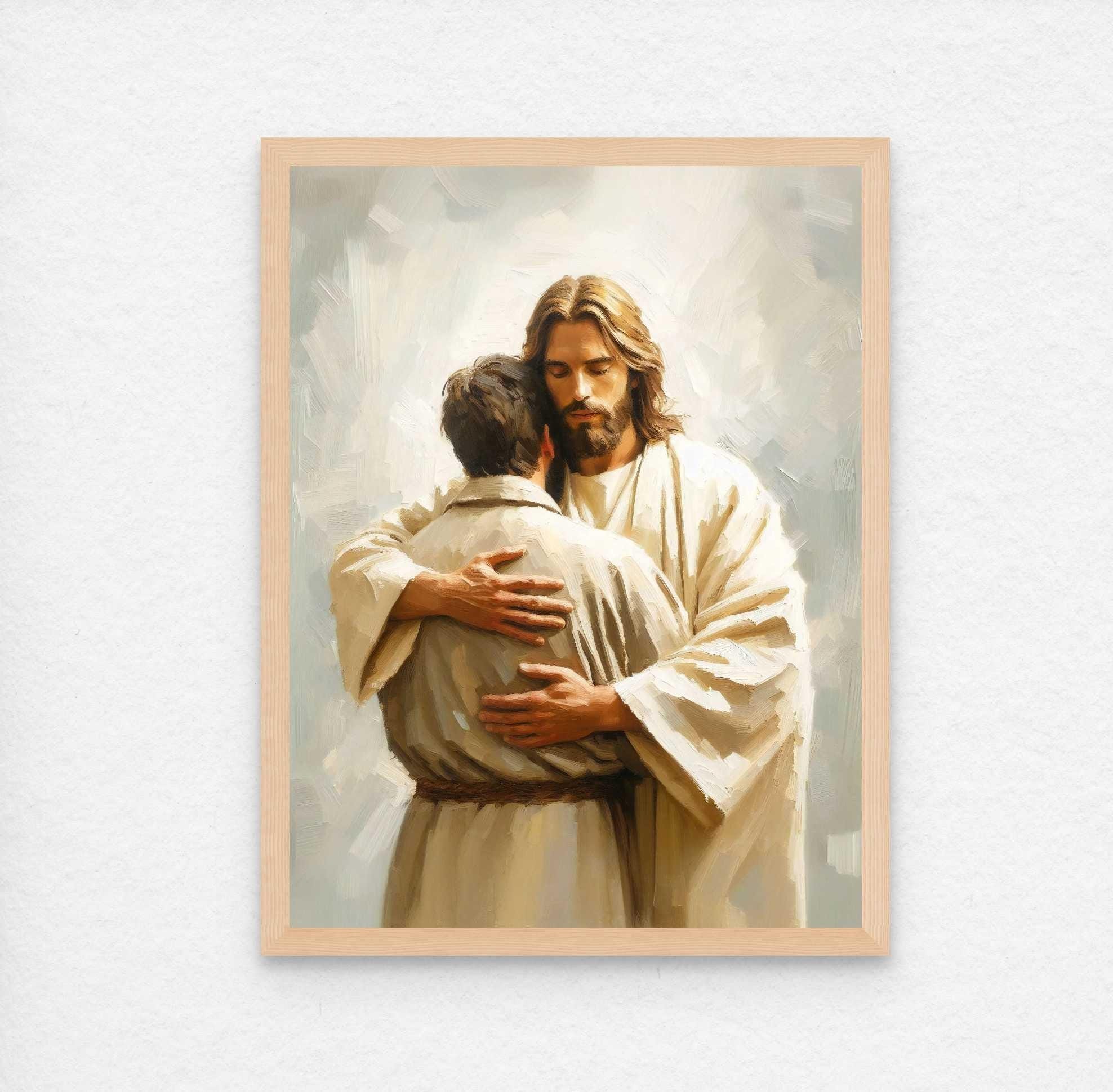 Sacred Bond, Christian Painting, Jesus Hugging Man, Jesus Christ ...