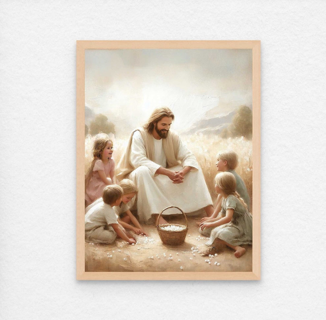 Jesus Teaching Children, Christian Art, Jesus and Kids Art, Digital ...