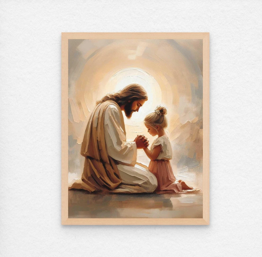 Jesus Praying With Girl, Christian Painting, Jesus With Girl Art ...
