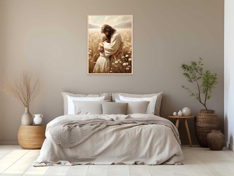 Safe With Jesus, Modern Christian Art, Jesus Hugging a Woman, Jesus Art ...