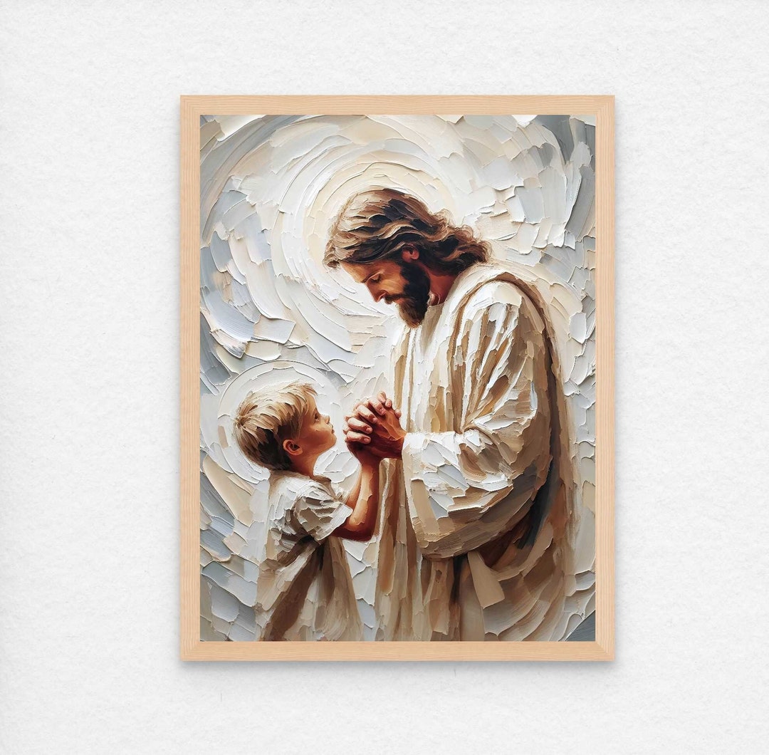 Jesus and Little Boy Praying, Christian Wall Art, Jesus With Children ...