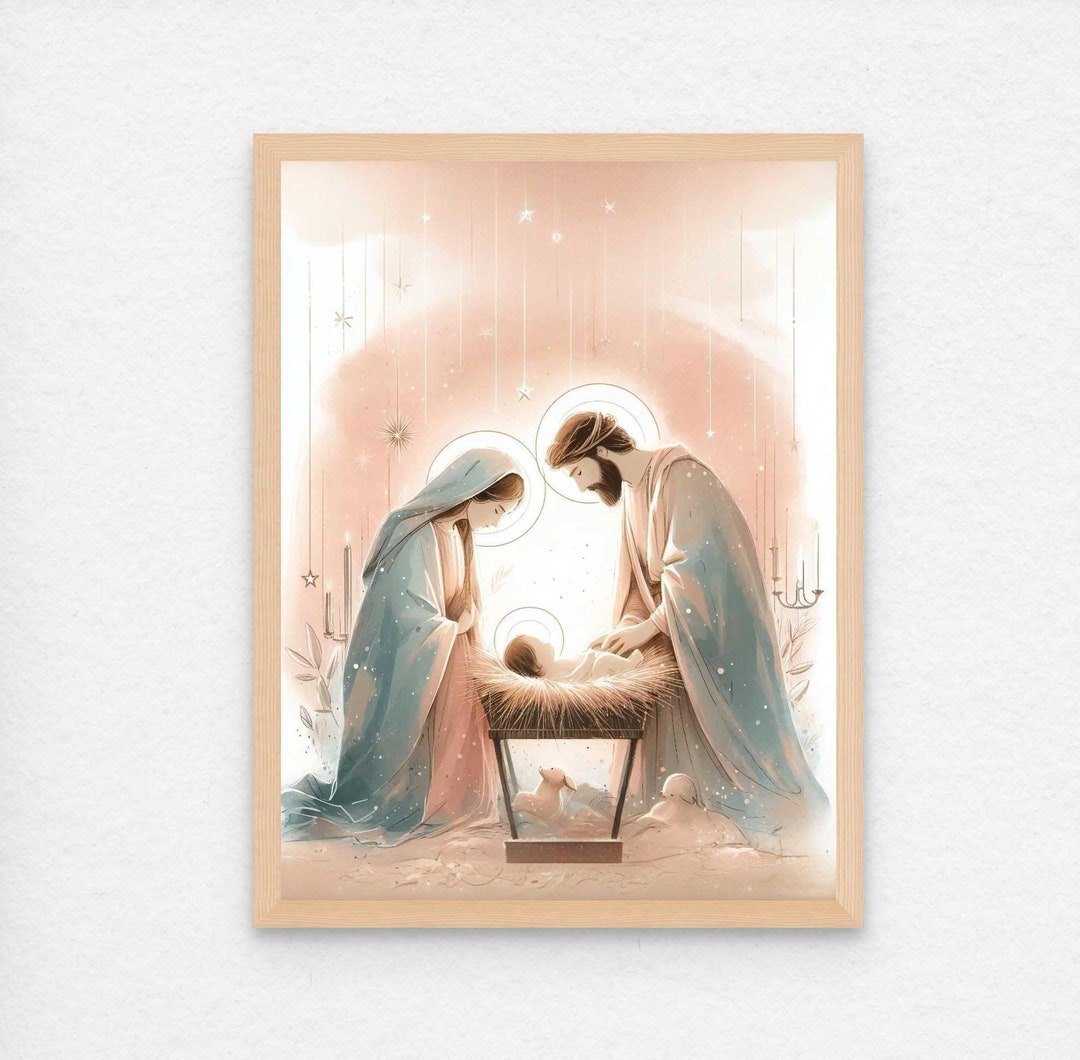 Birth of Jesus Nativity Art, Christian Christmas Art, Holy Family ...