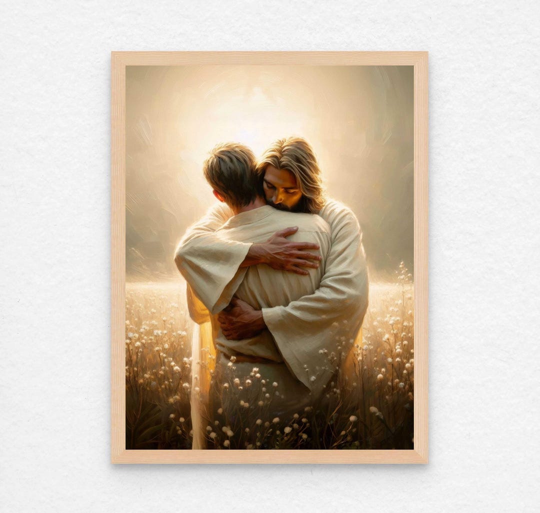 Jesus With Man, Christian Art, Jesus Hugging Man, Jesus Art Prints, LDS ...