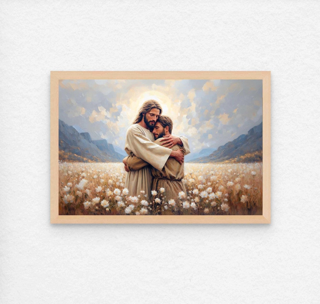 Savior's Love, Christian Wall Art, Jesus Hugging Man, Jesus Wall Art ...