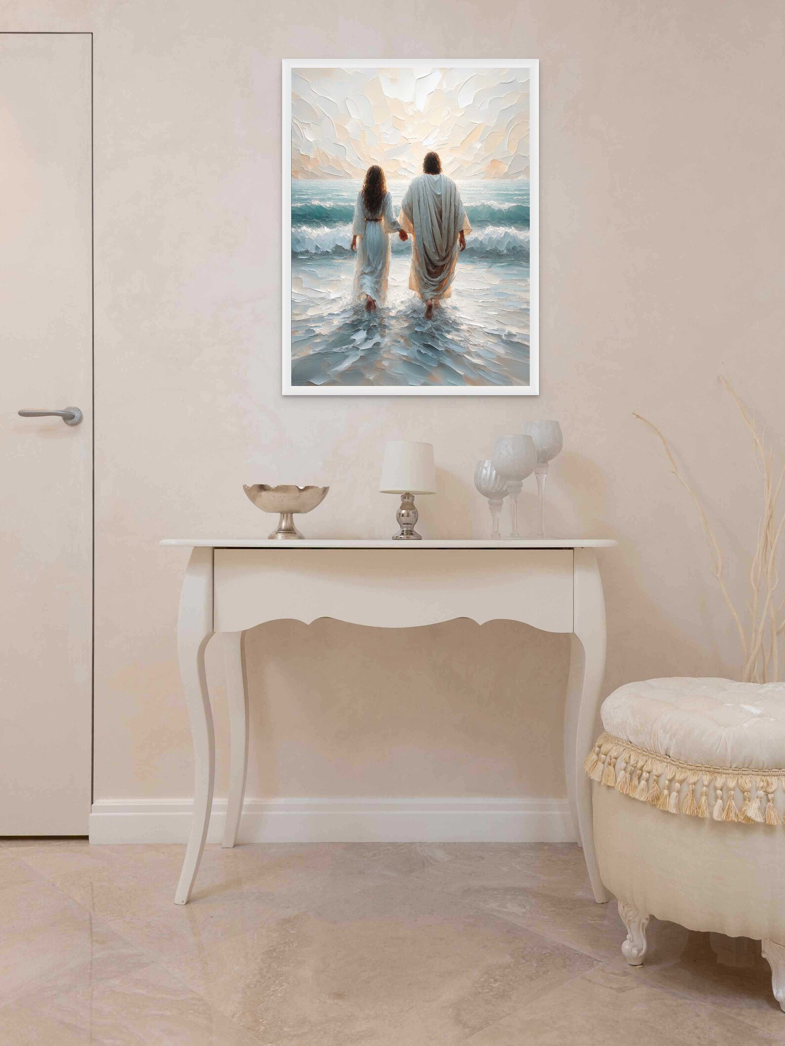 Walking Together, Christian Wall Art, Jesus and Woman Walking on Water ...