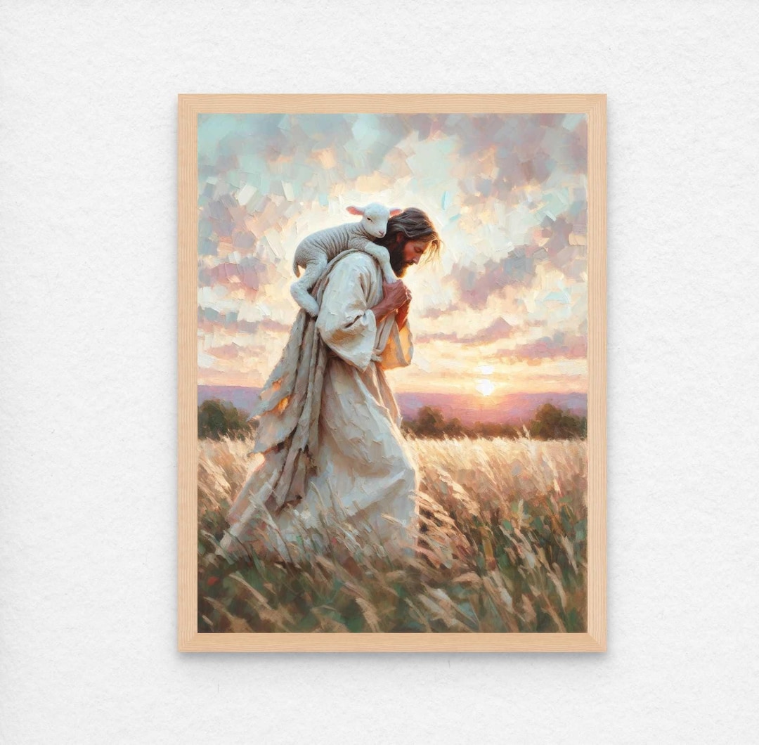 Jesus the Shepherd Art, Christian Painting, Picture of Jesus and Lamb ...