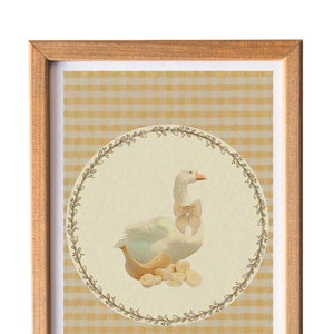 Gingham Goose With Bow & Bananas - Cottagecore and Grandmacore Wall Art ...