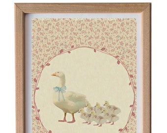 Mother Goose With 3 Babies - Cottagecore and Grandmacore Wall Art ...