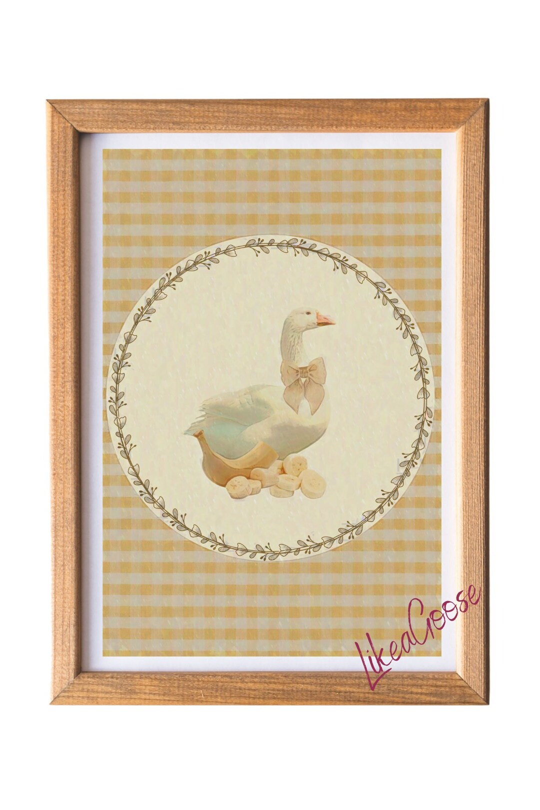 Gingham Goose With Bow & Bananas - Cottagecore and Grandmacore Wall Art ...
