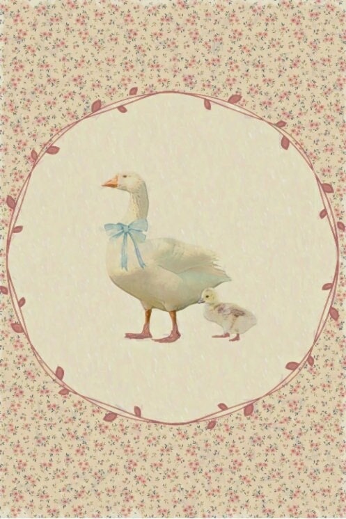 Mother Goose With Bow and Baby - Cottagecore and Grandmacore Wall Art ...