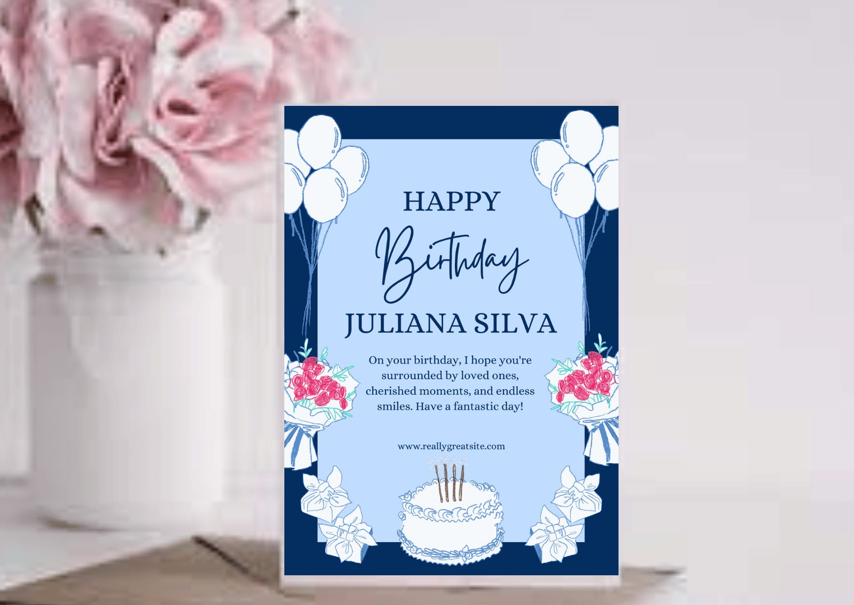 Blue Illustrative Happy Birthday Card - Etsy