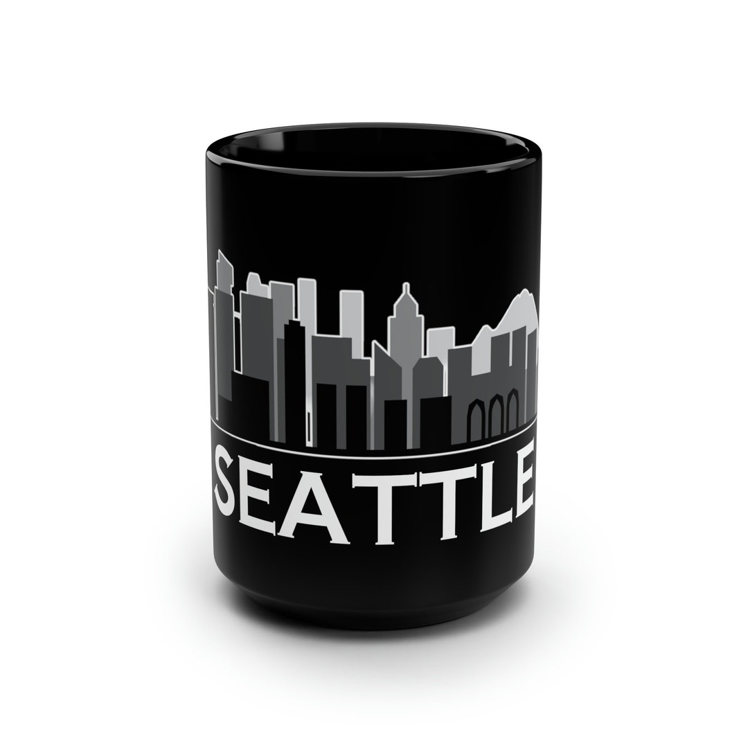 Seattle Washington Skyline on Black Ceramic Mug, Seattle Emerald City ...