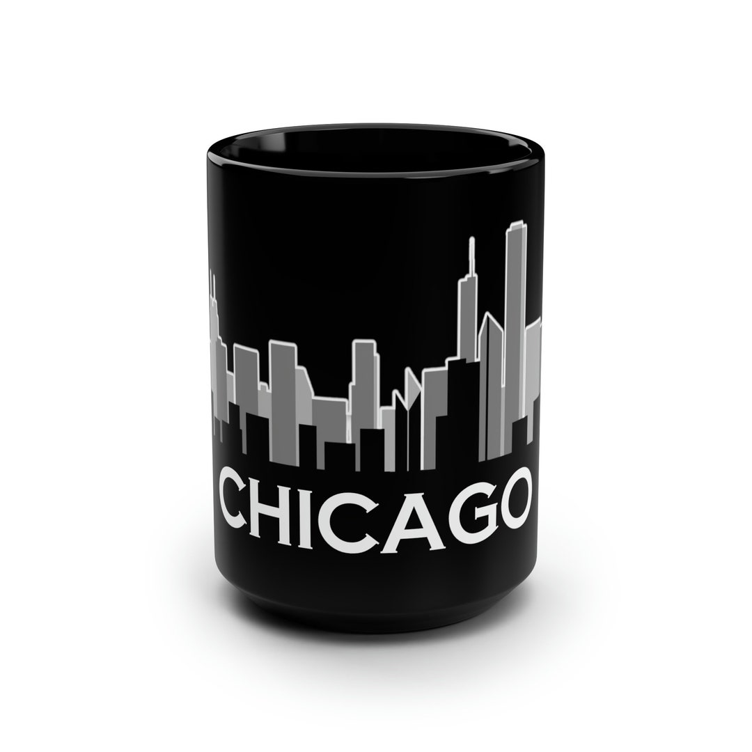 Chicago Illinois Skyline on Black Ceramic Mug, Chicago Illinois Windy ...