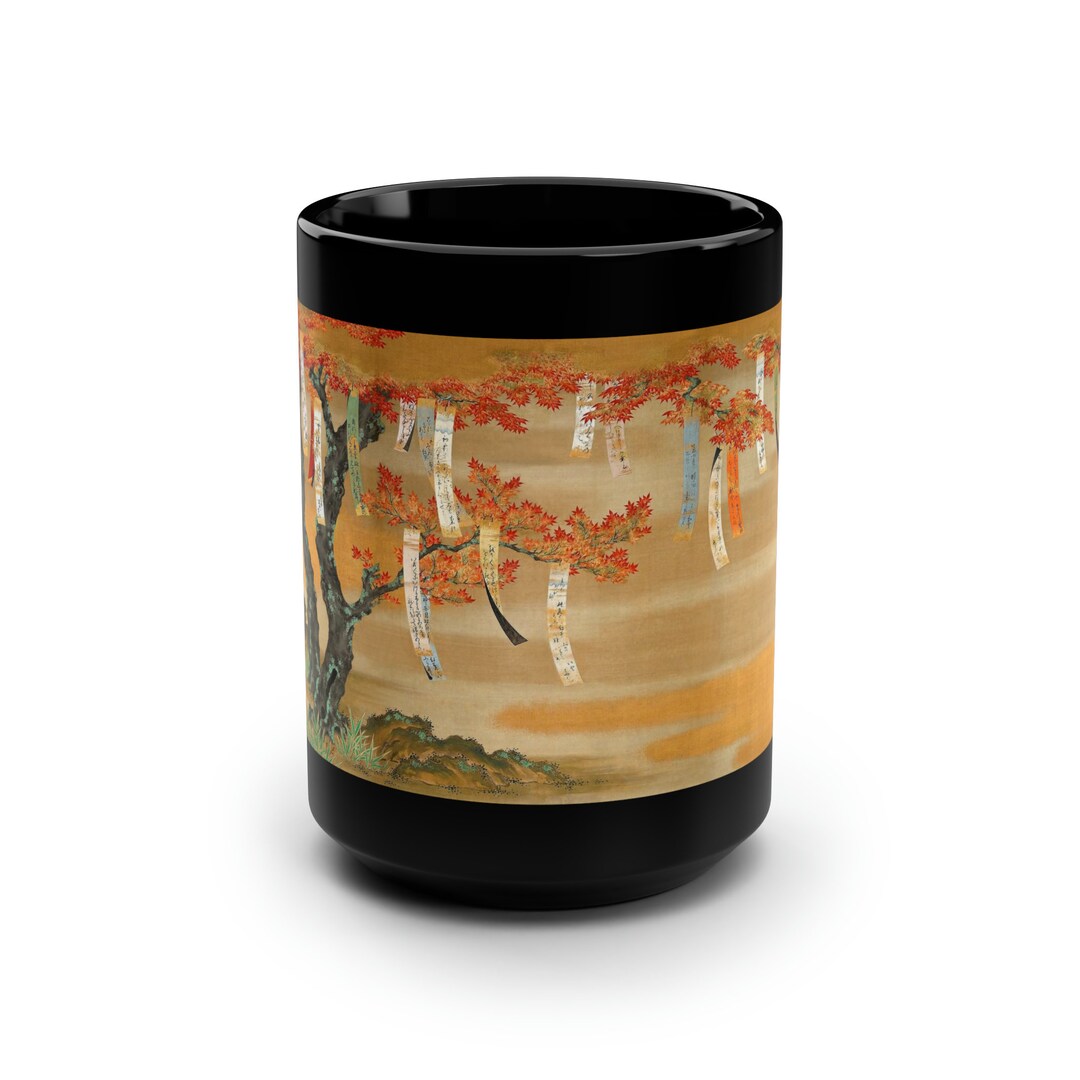 Japanese Autumn Maples With Poem Slips on Black Ceramic Mug, Vintage ...