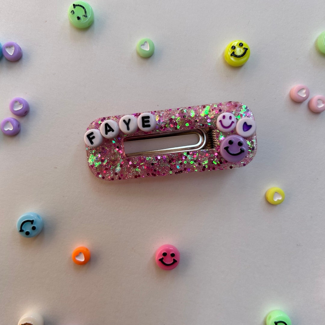 Smiley Face Name Hair Clip, Personalized Hair Clip, Beaded Hair Clip ...