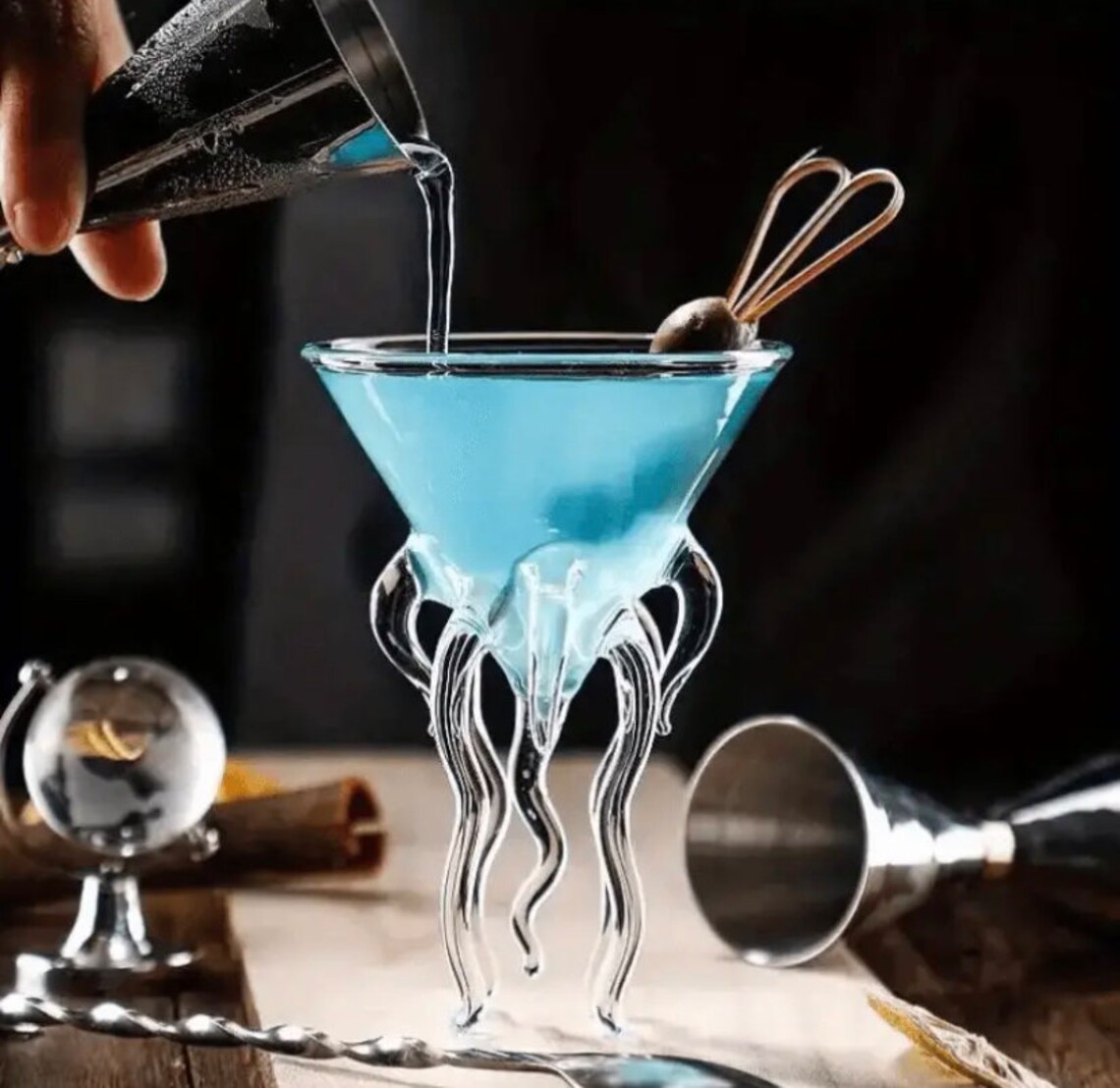 Octopus Martini Glass-set of 2 Unique Cocktail Kitschy Barware Nautical ...