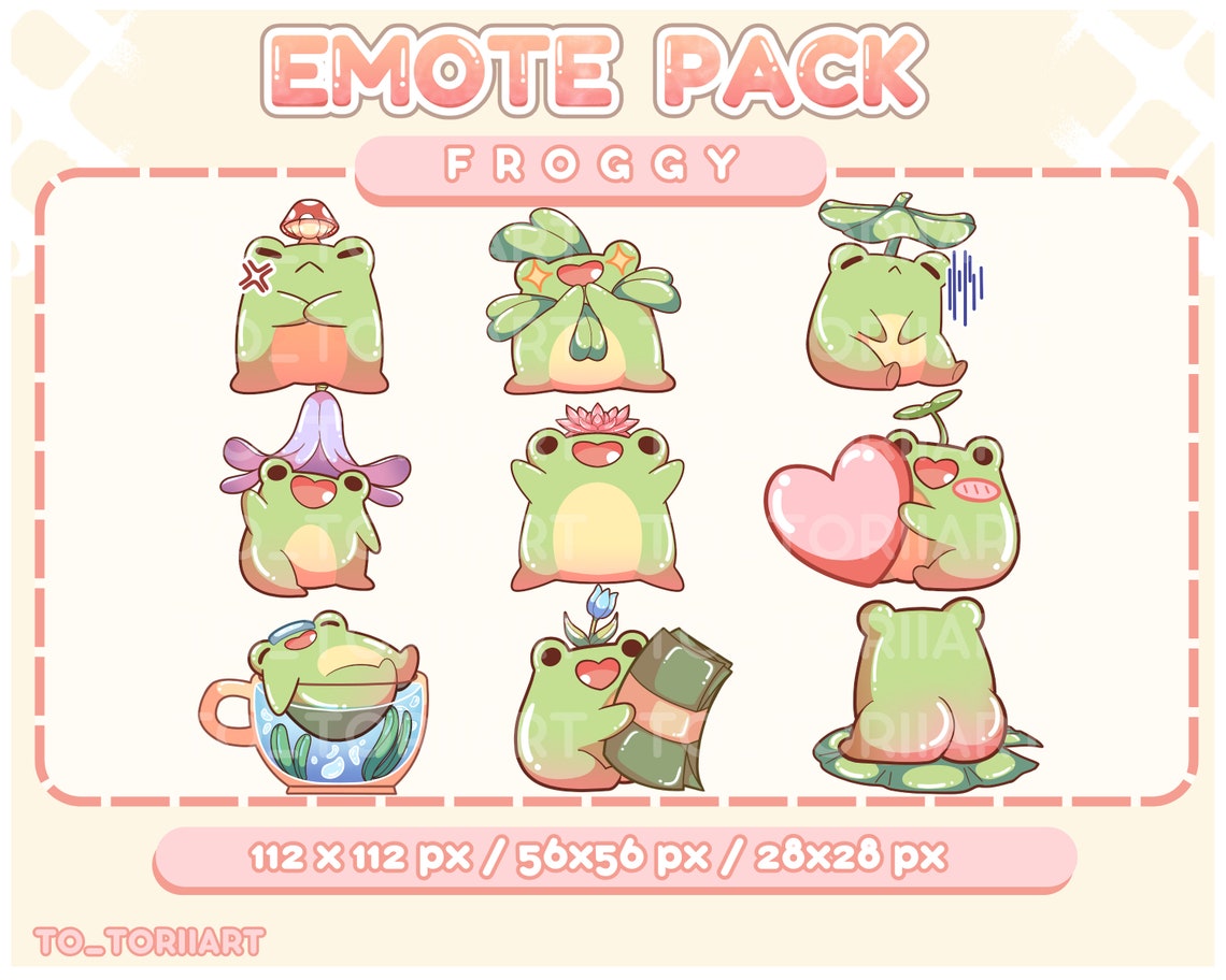 Cute FROGGY EMOTE PACK 9 for Stream, Twitch, Discord, Youtube / Simple ...