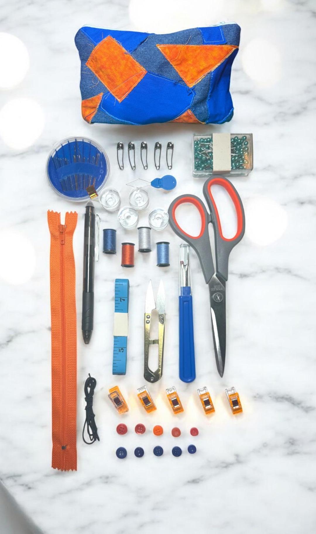 Beginner Sewing Starter Kit - 163-piece Blue and Orange Tool Set With ...