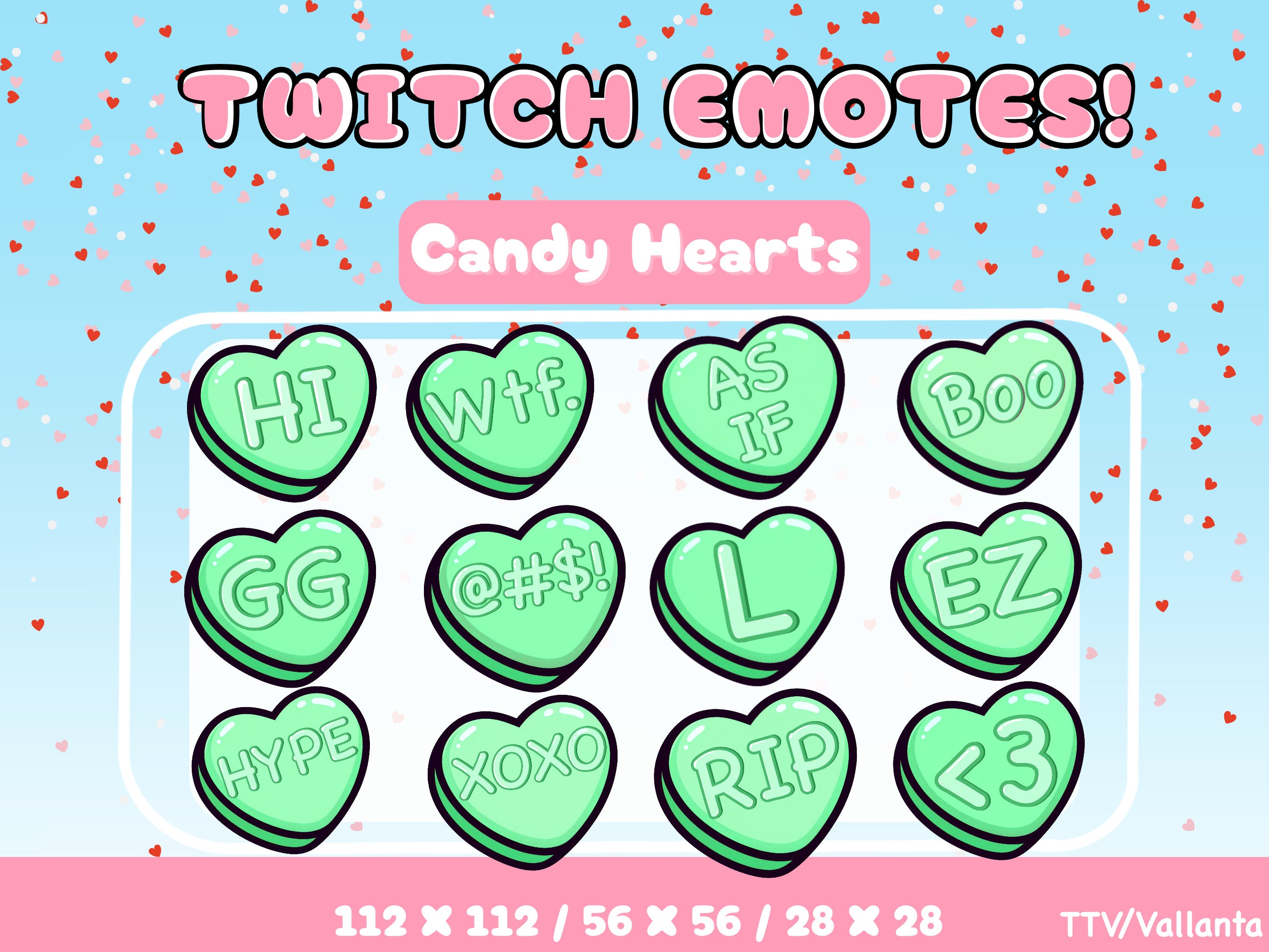 Cute Green Valentine’s Day Candy Heart Emotes for Streaming! *youtube ...