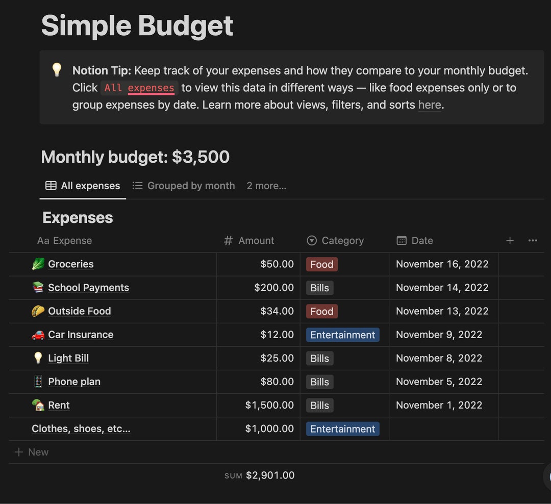 SIMPLE BUDGET TEMPLATE - Etsy