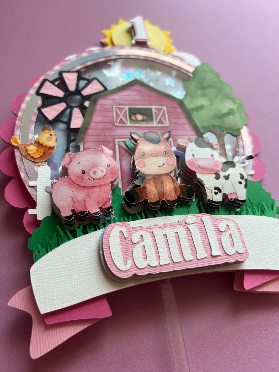 Farm Cake Topper, Cute Farm Cake Topper, Pink Farm Cake Topper, Farm ...