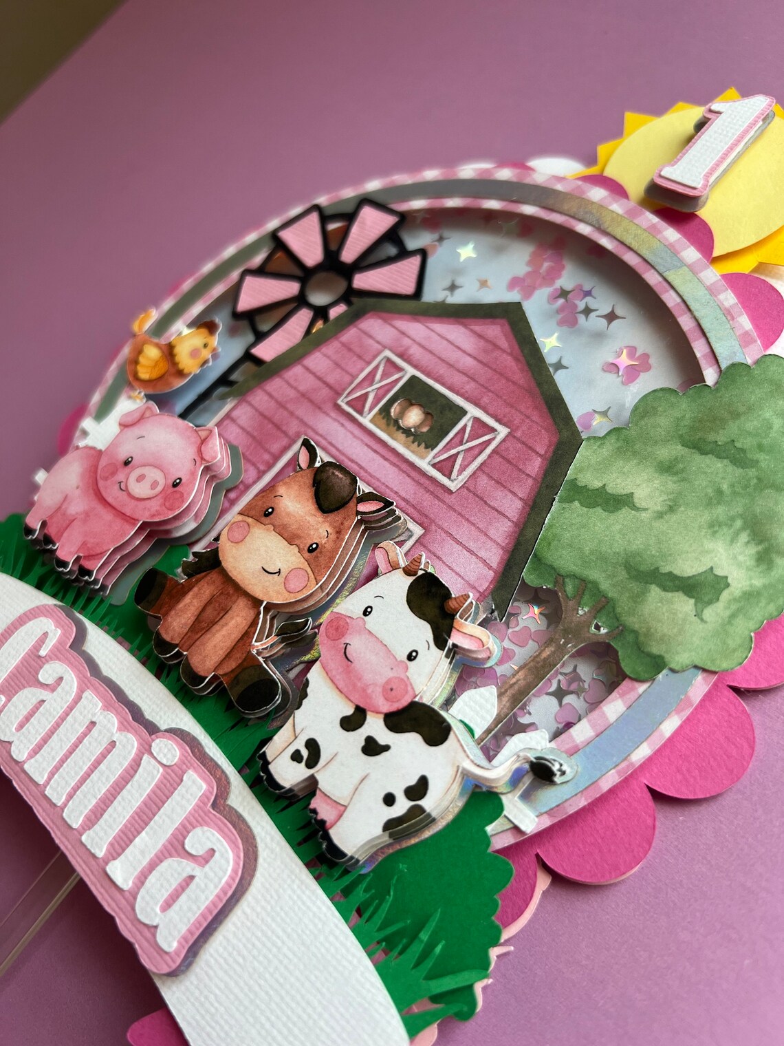 Farm Cake Topper, Cute Farm Cake Topper, Pink Farm Cake Topper, Farm ...