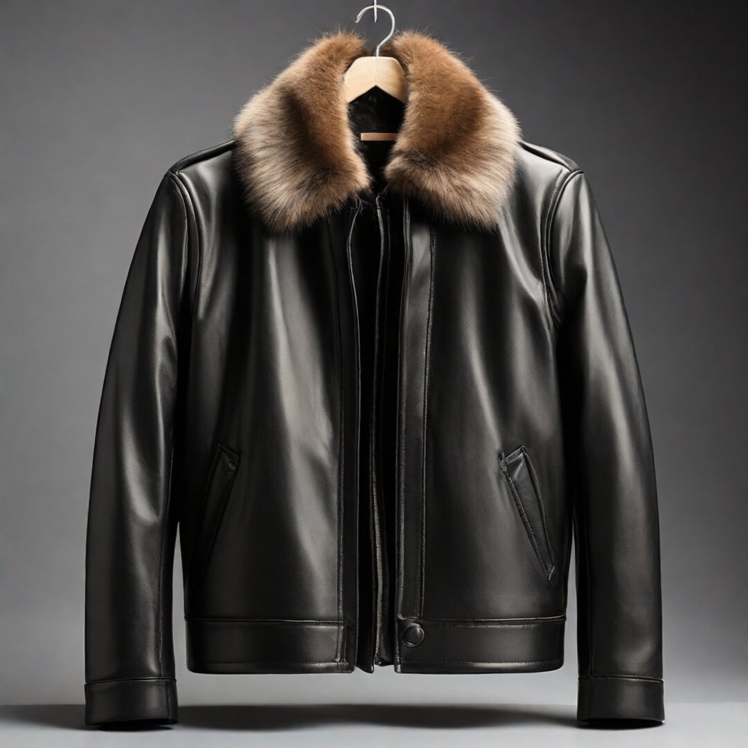 Genuine Sheep Leather Men's Fur Jacket, Vintage Black Leather, Handmade ...
