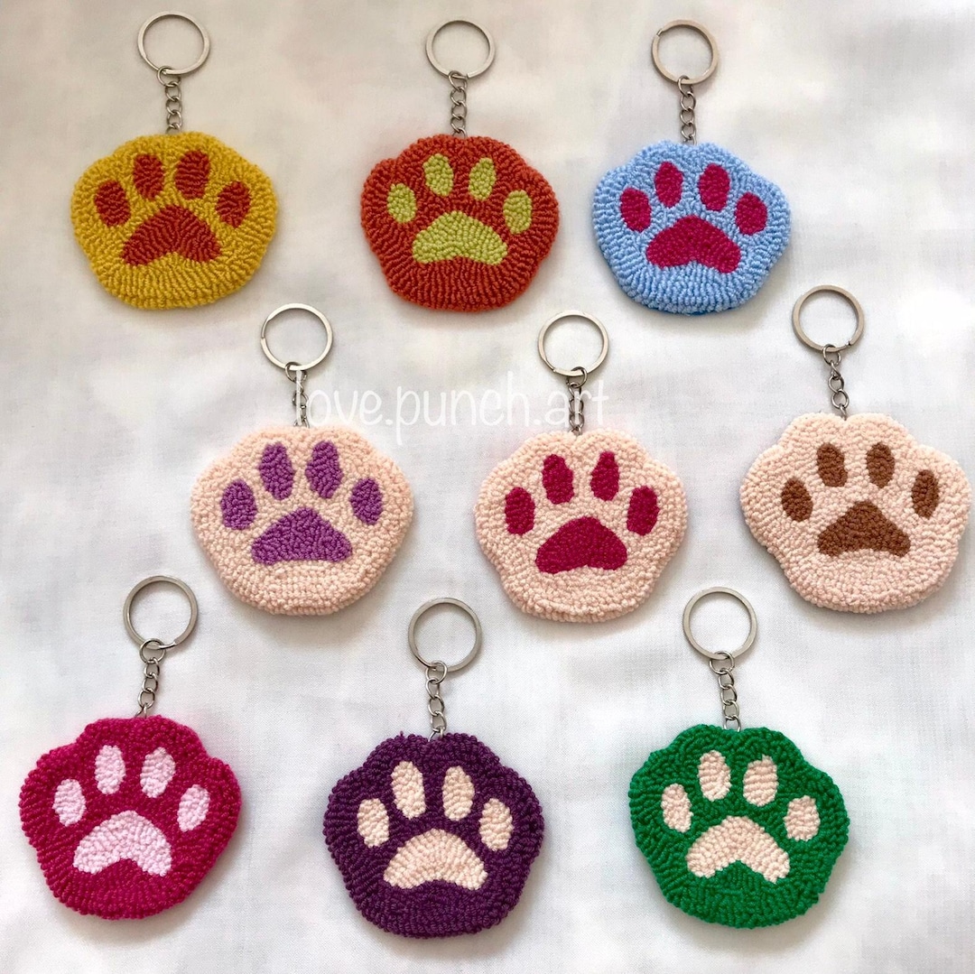 Punch Needle Paw Keychain: Handmade Animal Bag Accessory - Etsy
