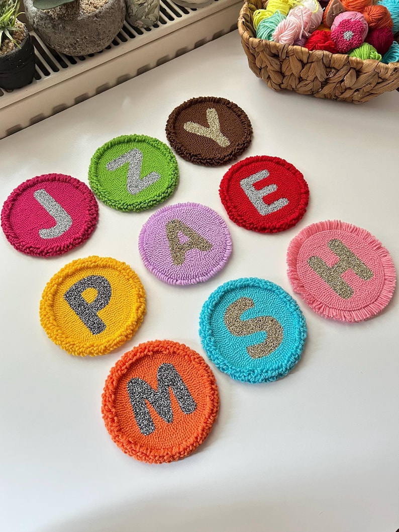 Punch Needle Letter Mug Rug, Personalized Coaster, Handmade New Home ...