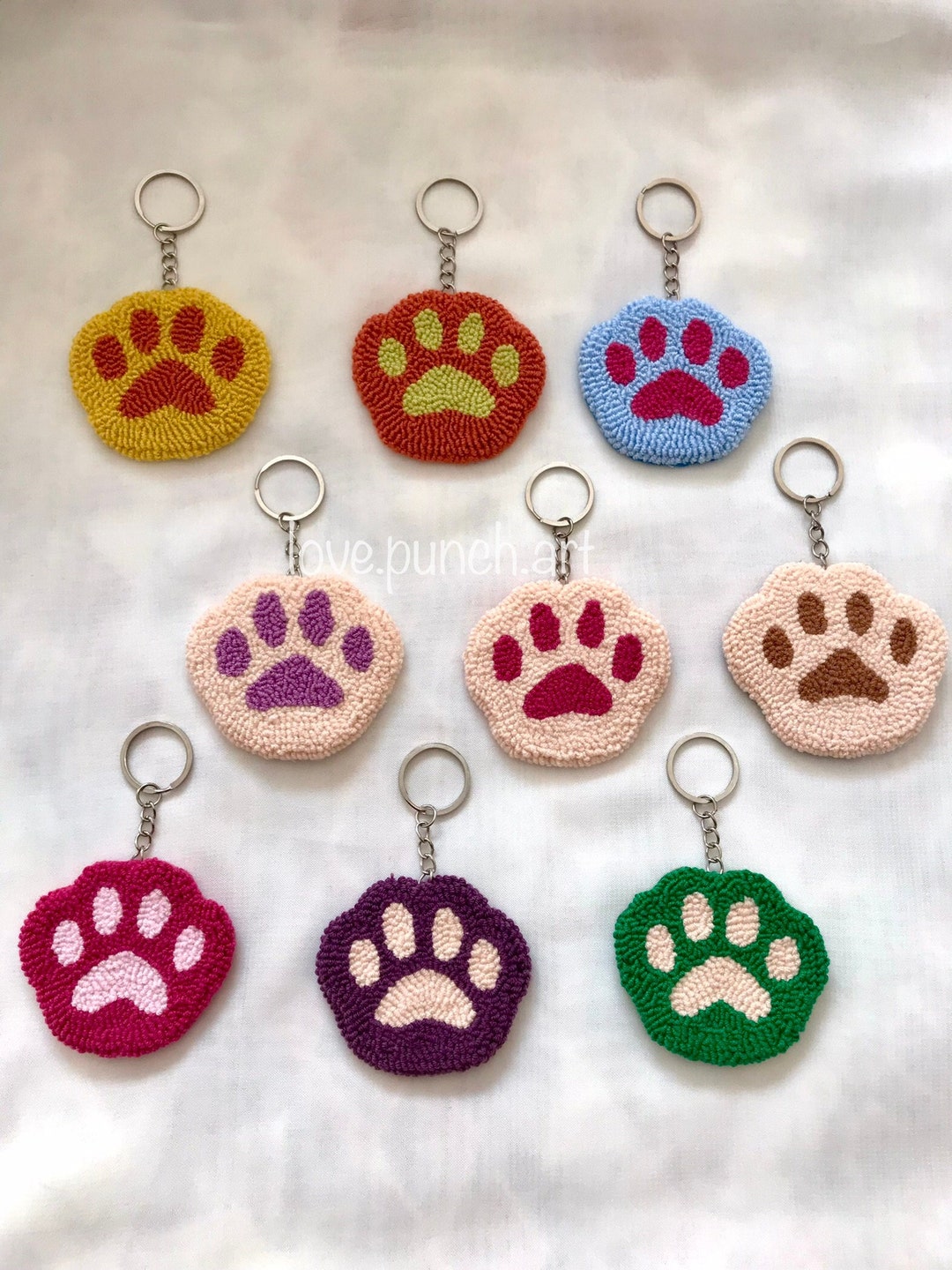 Paw Keychain,punch Needle Keychain, Handmade Keychain, Handmade Gift ...